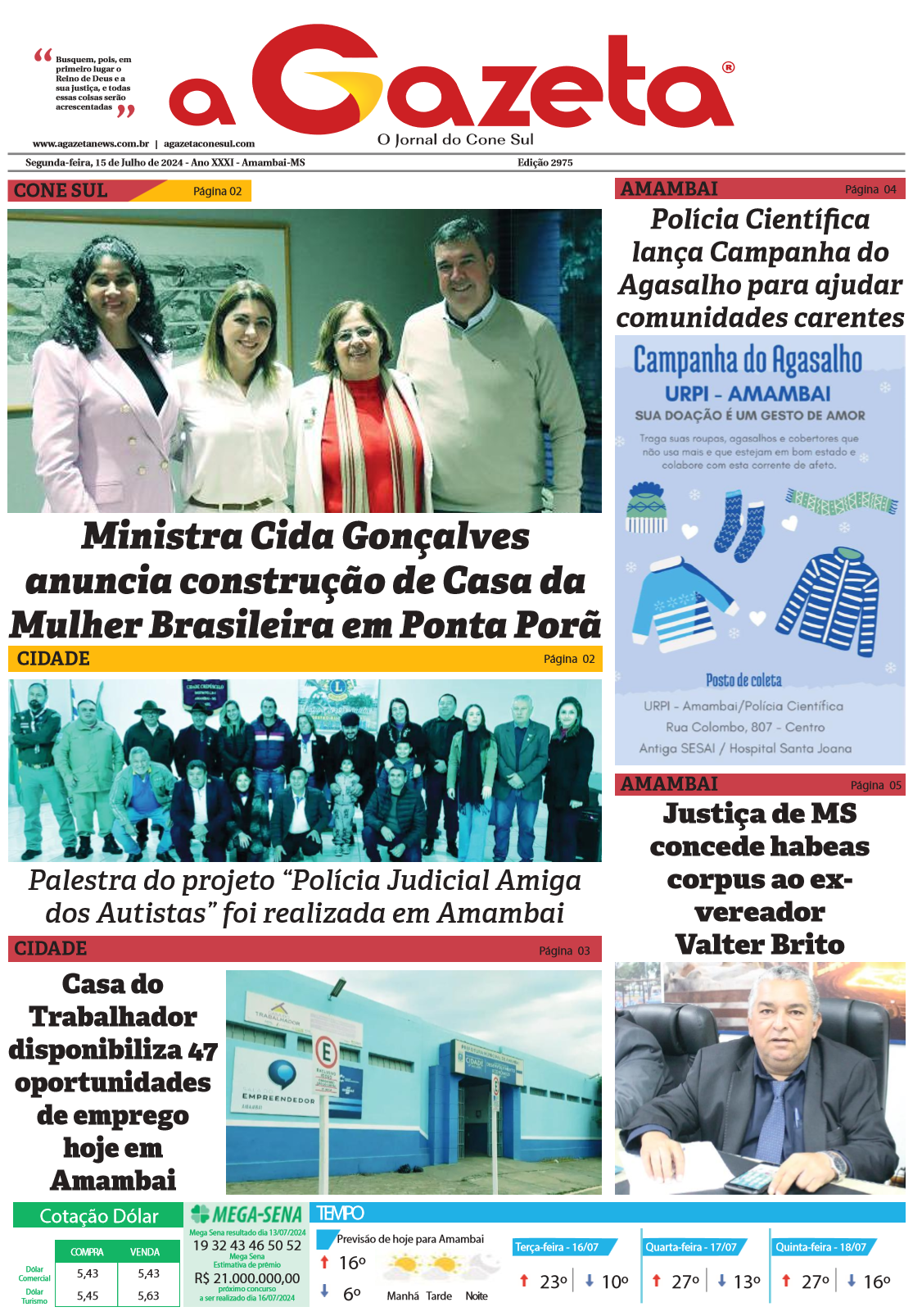Jornal A Gazeta – Edição de 15 de julho de 2024 - A Gazeta News ...